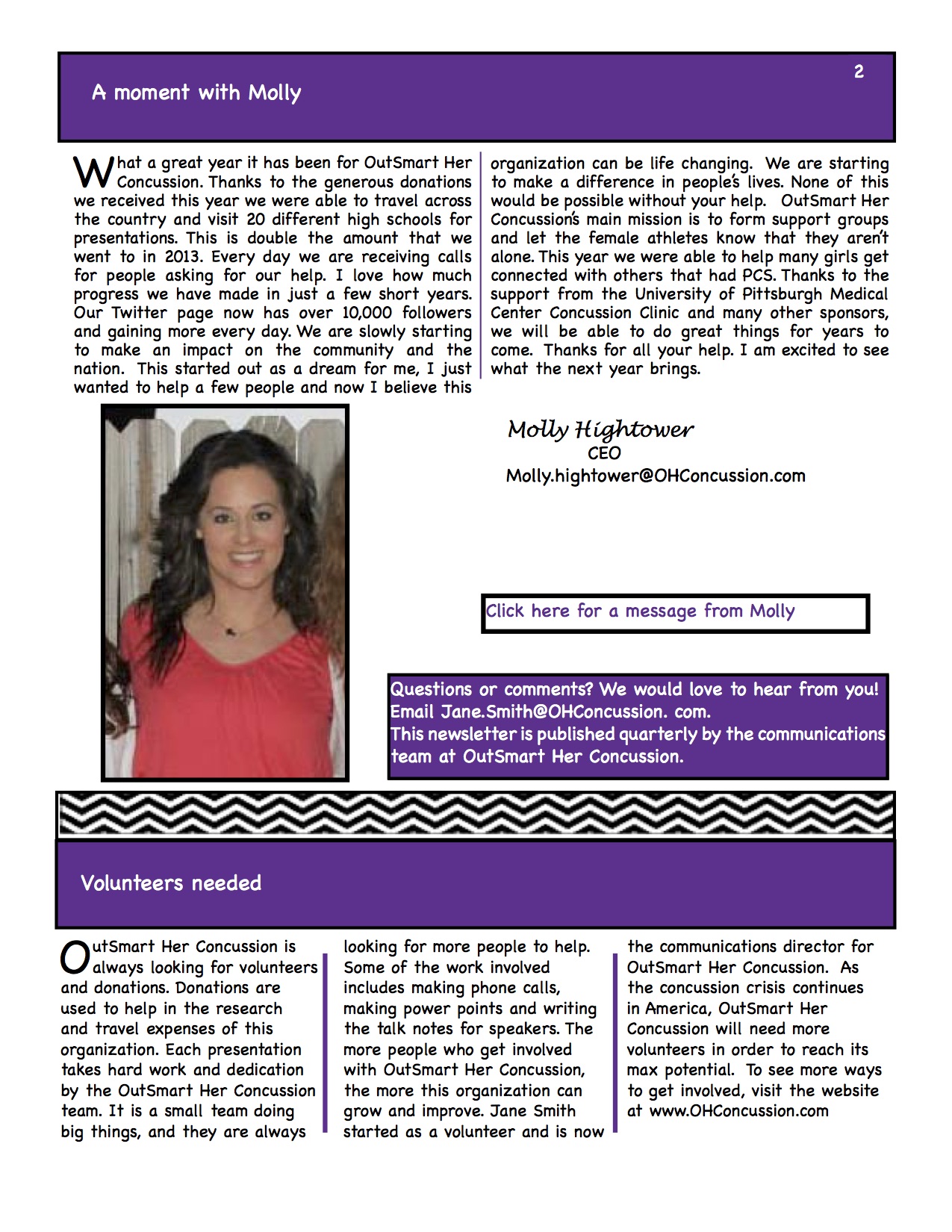 OutSmart Her Concussion – Nonprofit organization | Molly E. Hightower